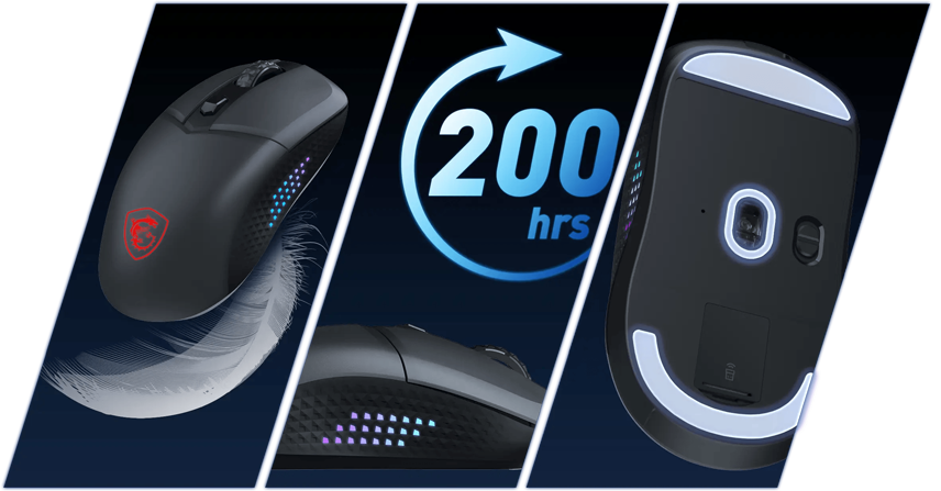 MSI VERSA300 ELITE 2.4 GHz Wireless (MSI Swiftspeed) Bluetooth 5.3 USB 2.0 Optical RGB Gaming ...